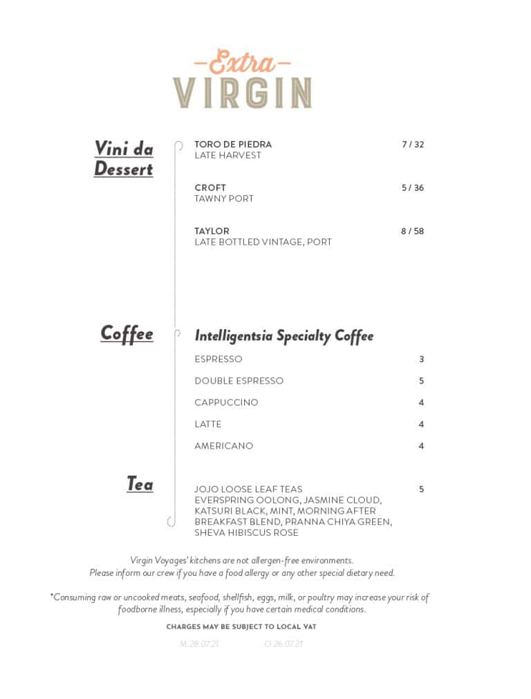 Virgin Voyages Restaurant and Bar Menus (with prices) - Cruise Spotlight