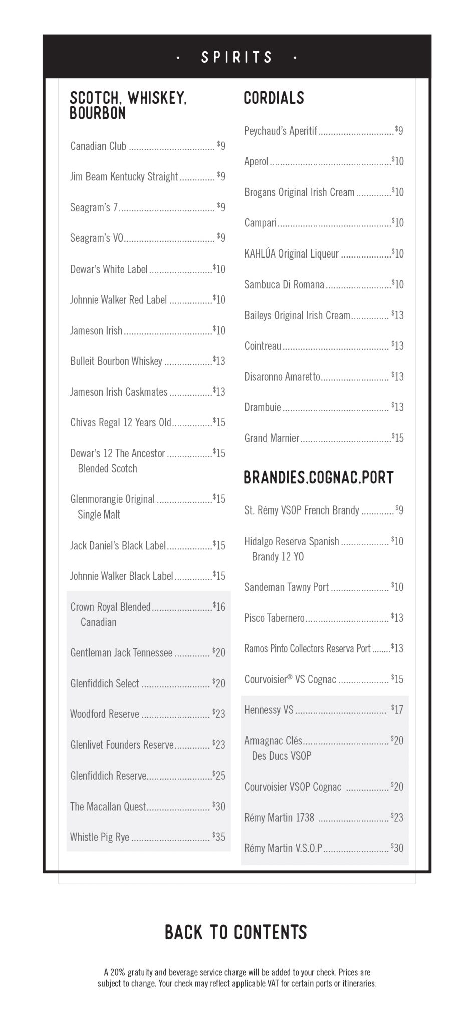 Norwegian Cruise Line Drink Menus and Pricing - Cruise Spotlight