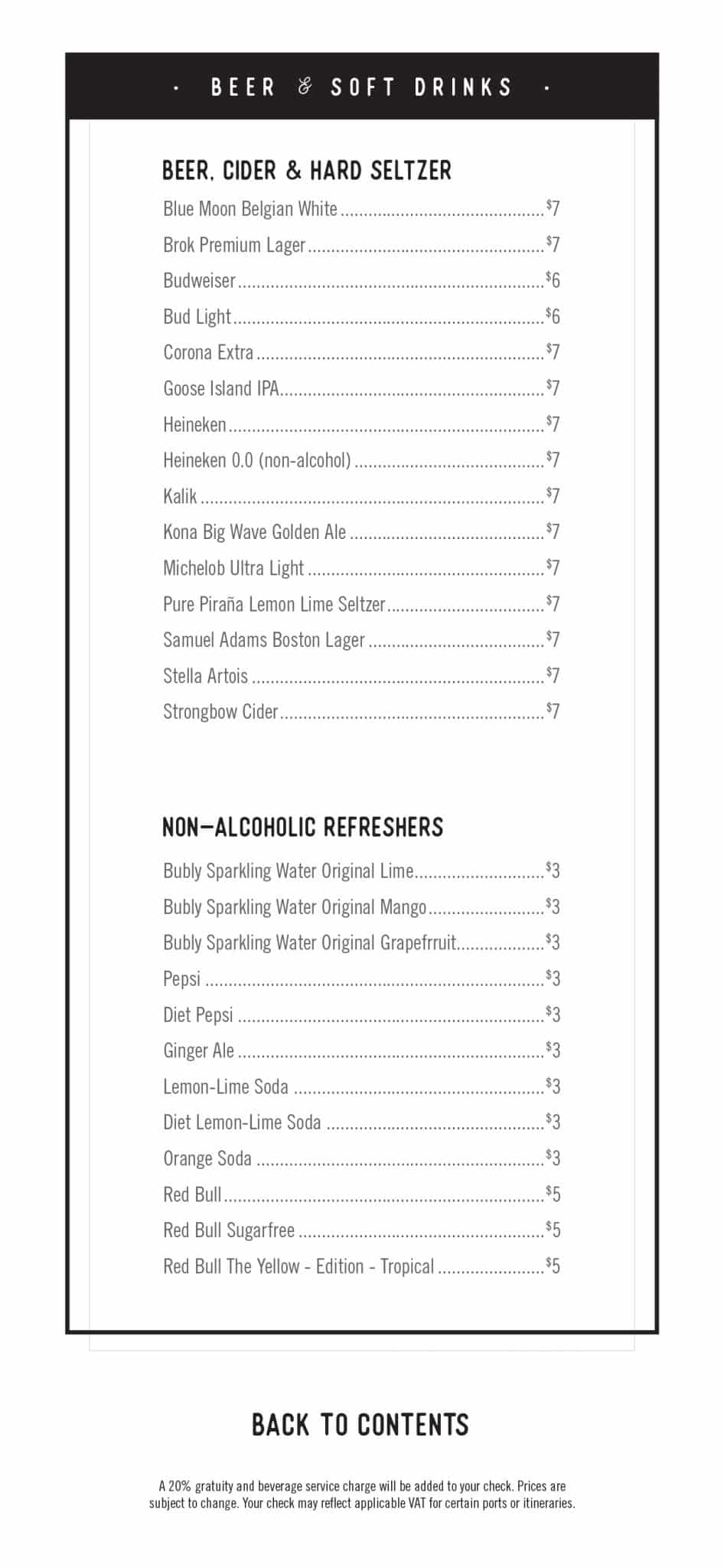 Norwegian Cruise Line Drink Menus and Pricing - Cruise Spotlight