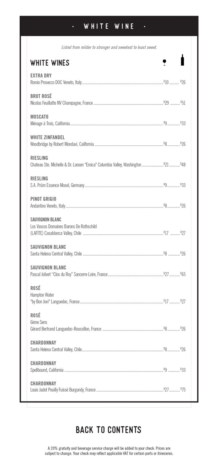 Norwegian Cruise Line Drink Menus and Pricing - Cruise Spotlight