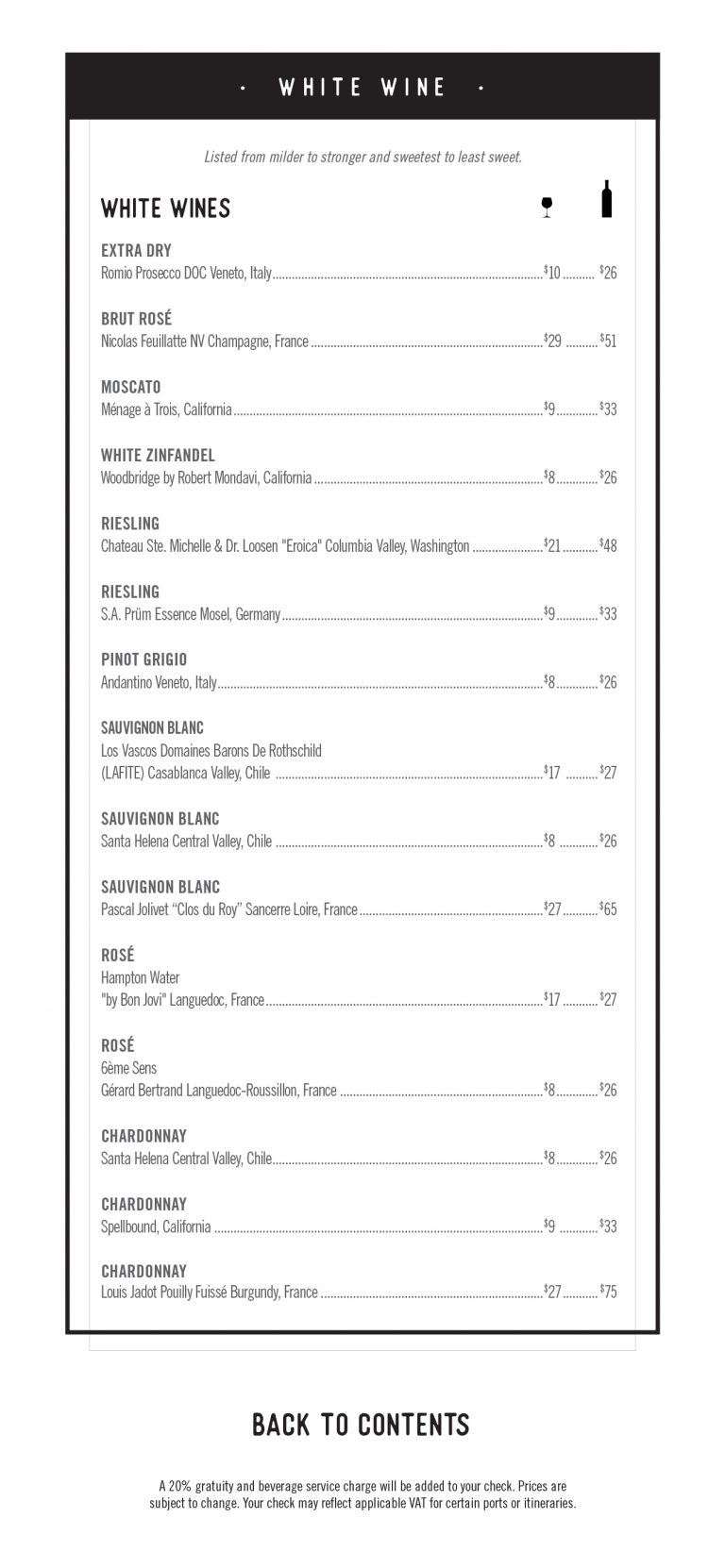 Norwegian Cruise Line Drink Menus and Pricing - Cruise Spotlight