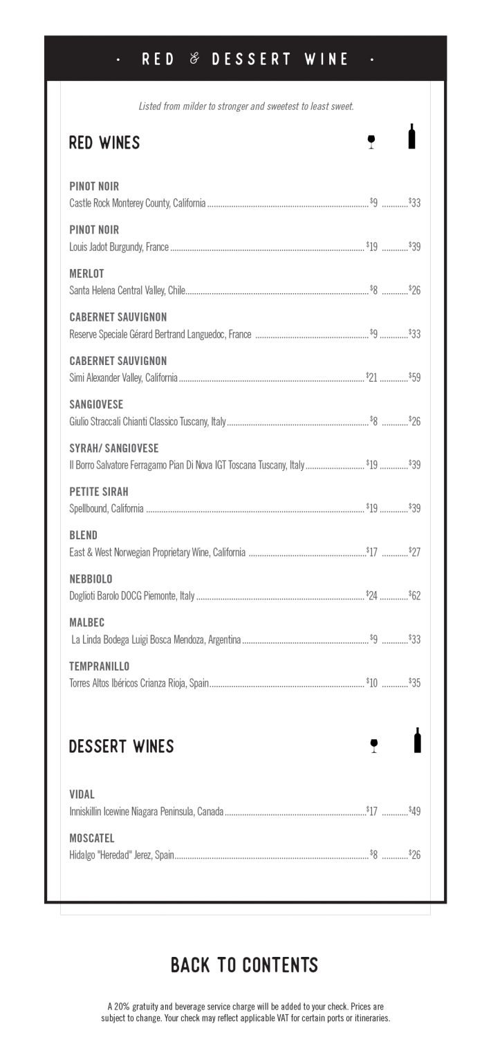 Norwegian Cruise Line Drink Menus and Pricing - Cruise Spotlight