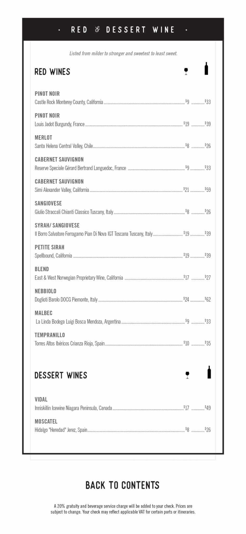 Norwegian Cruise Line Drink Menus and Pricing - Cruise Spotlight