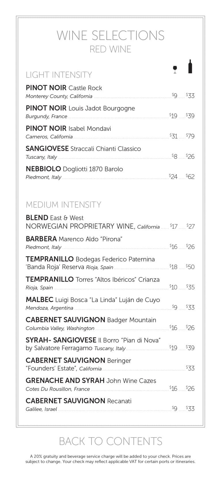 Norwegian Cruise Line Drink Menus and Pricing - Cruise Spotlight
