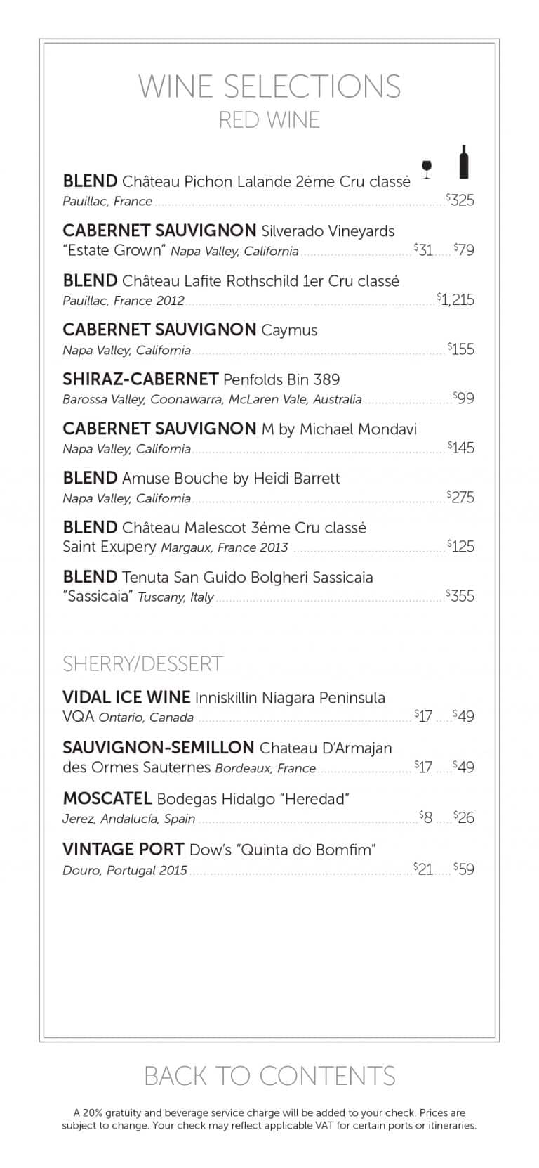 Norwegian Cruise Line Drink Menus and Pricing - Cruise Spotlight