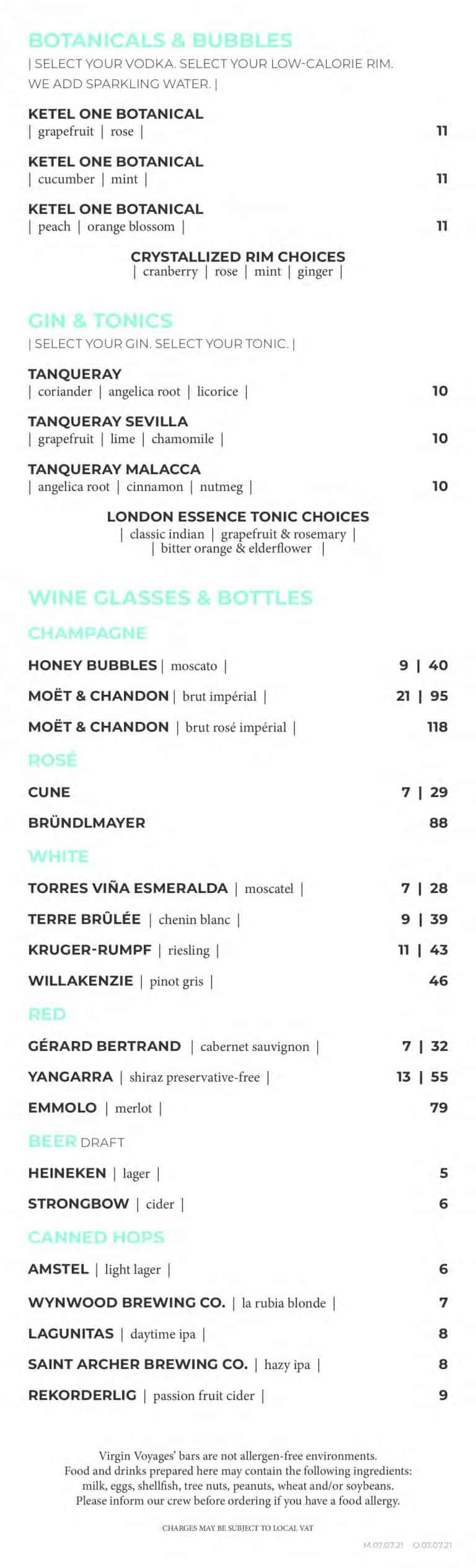 Virgin Voyages Restaurant and Bar Menus (with prices) - Cruise Spotlight
