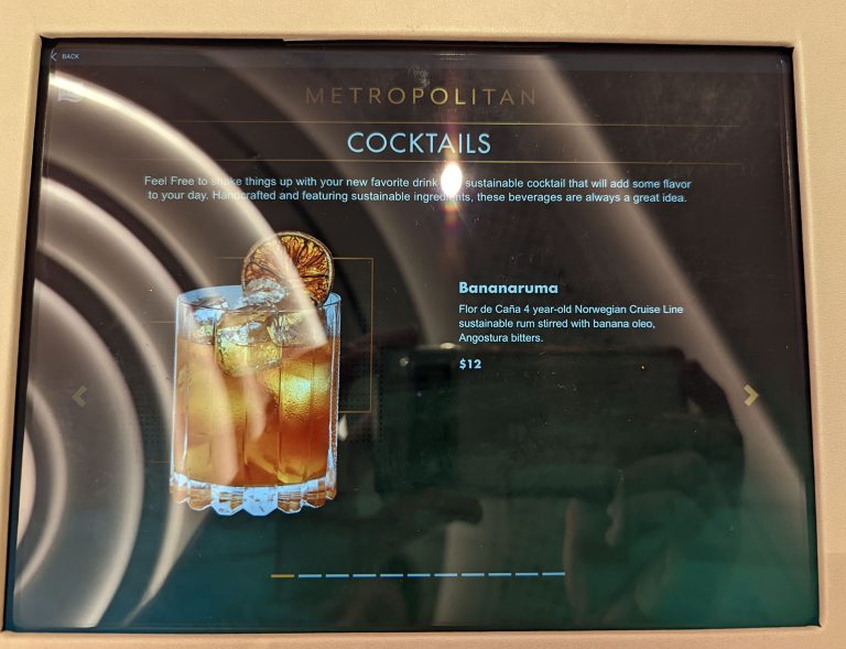 Norwegian Prima Bar Menus - Cruise Spotlight