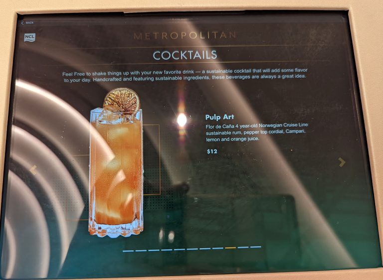 Norwegian Prima Bar Menus - Cruise Spotlight