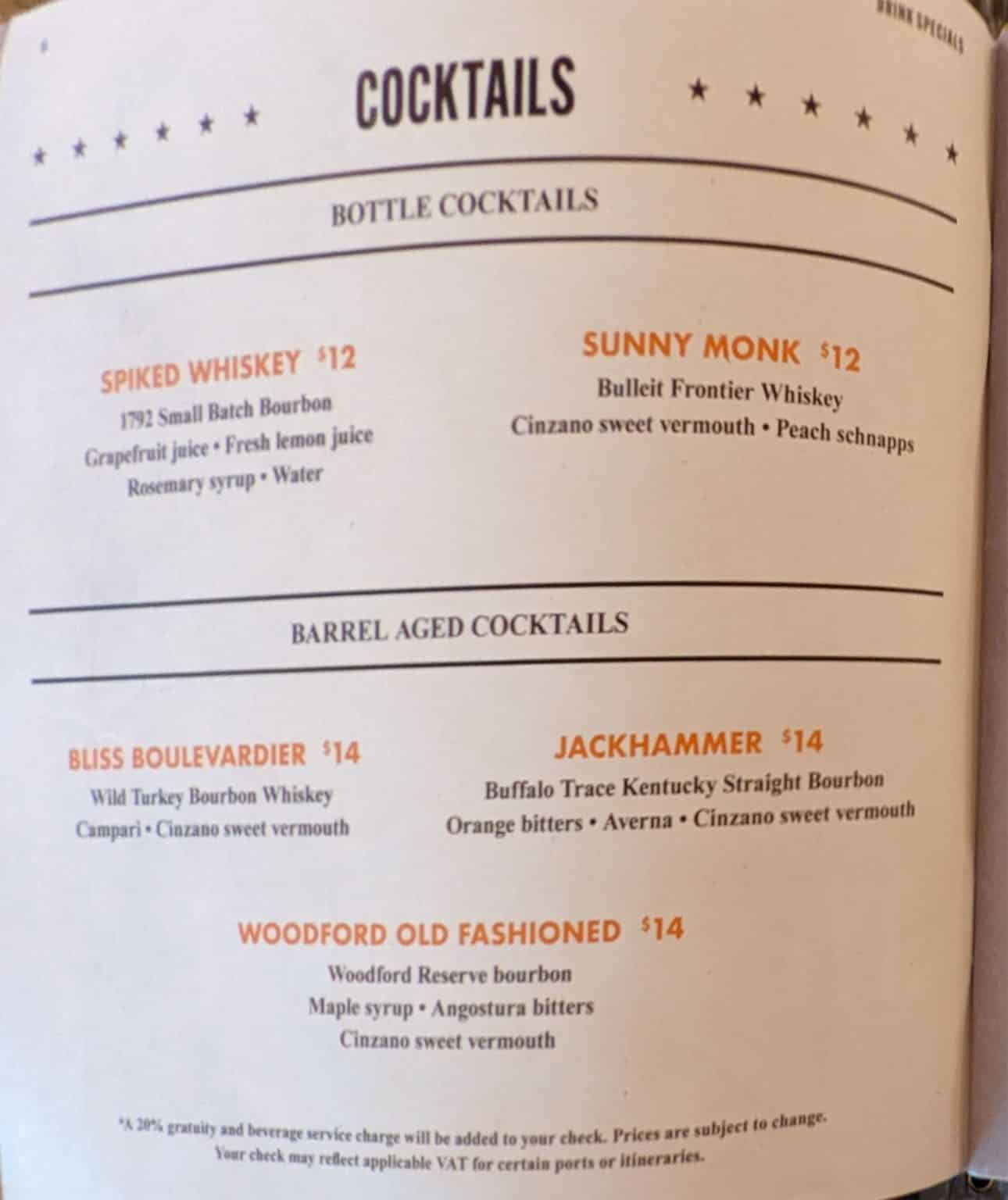 Norwegian Prima Bar Menus - Cruise Spotlight