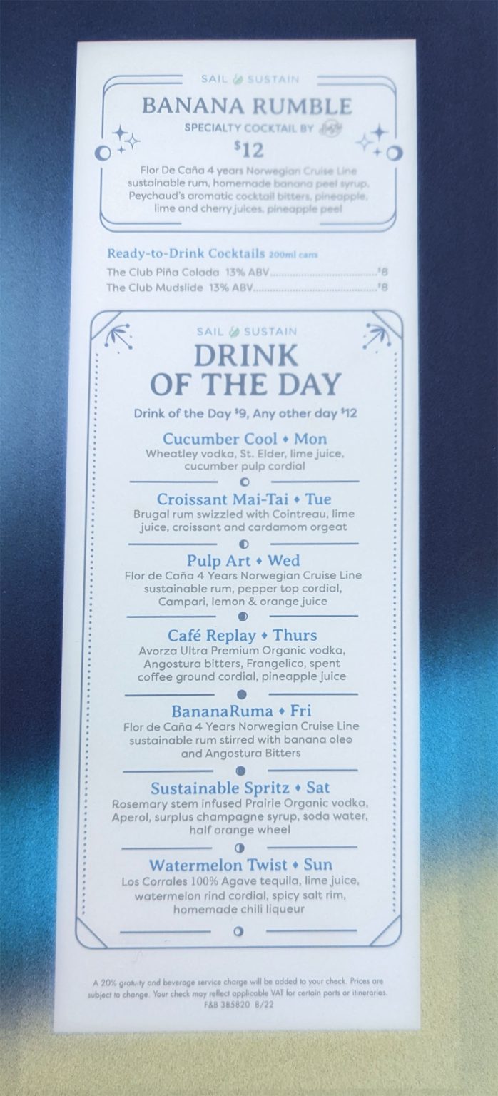 Norwegian Prima Bars (With Menus and Prices) - Cruise Spotlight