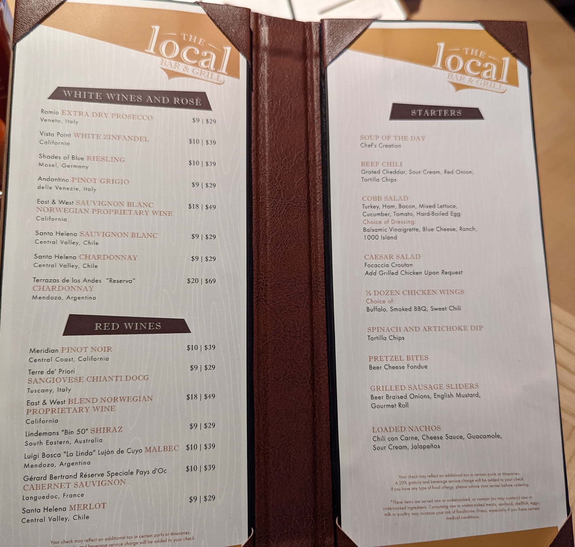 Norwegian Prima Bar Menus - Cruise Spotlight