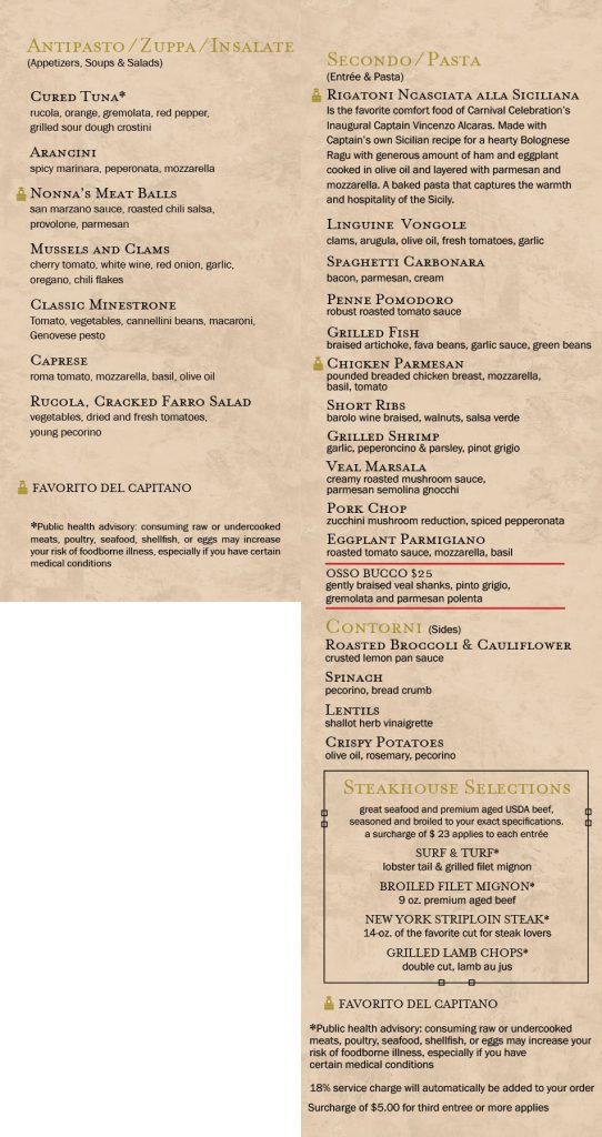 All About Carnival's Cucina Del Capitano (Excel-ship) - Cruise Spotlight