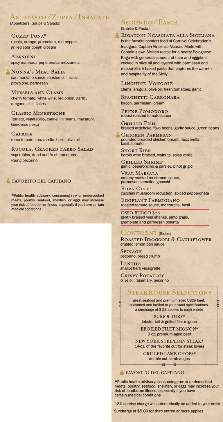 All About Carnival's Cucina Del Capitano (Excel-ship) - Cruise Spotlight