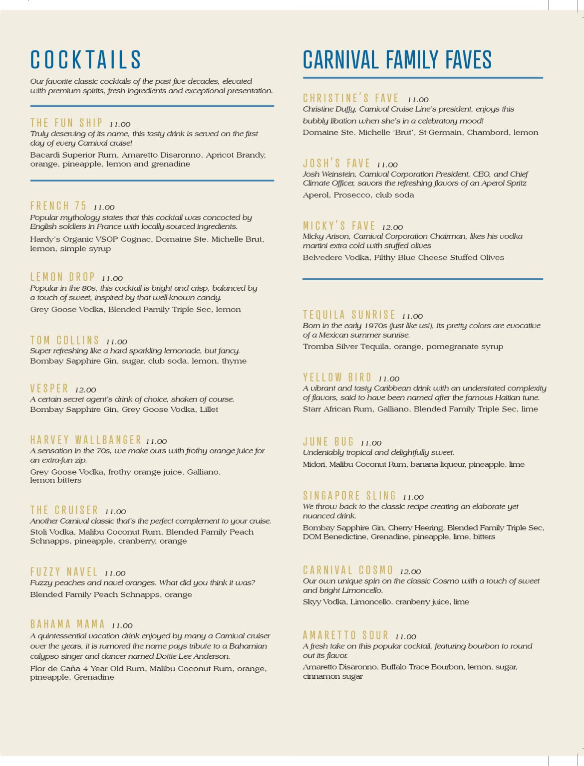 Carnival Drink Menus and Pricing (2025) - Cruise Spotlight