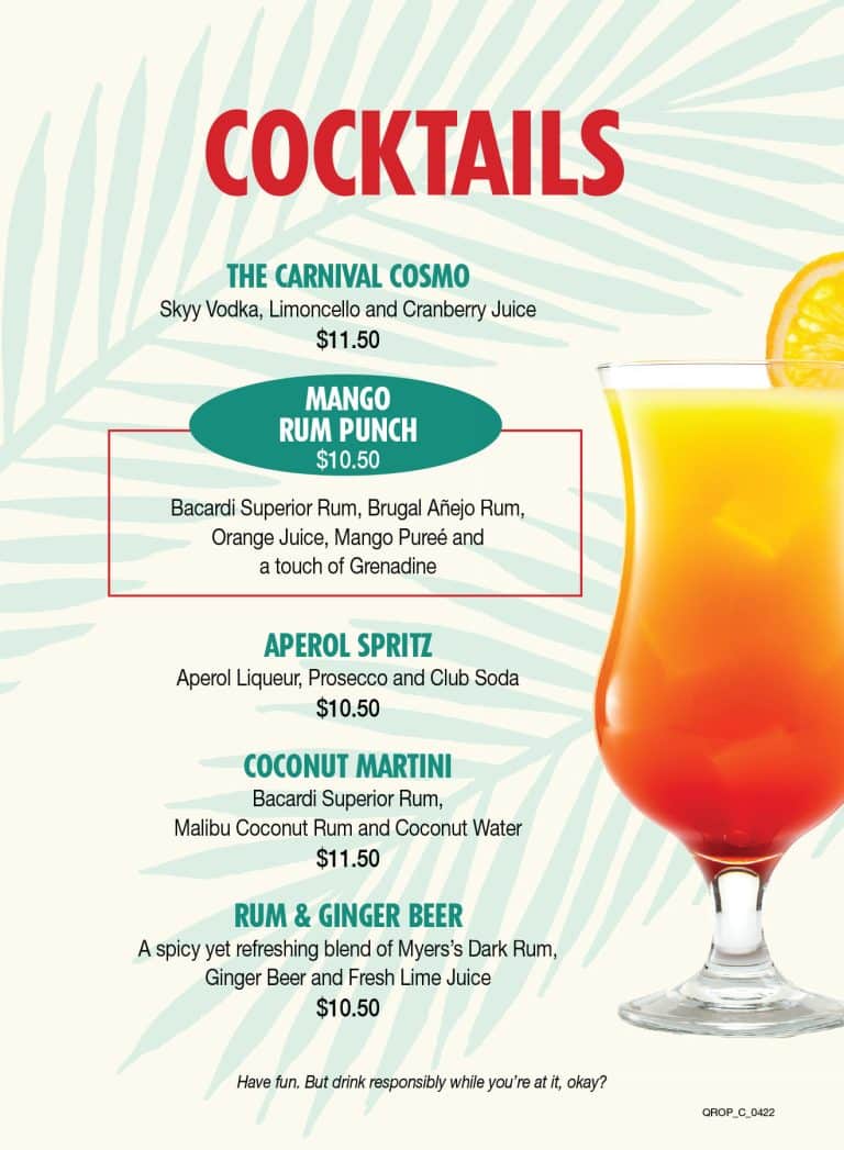 Carnival Sunshine Bars (With Menus and Prices) - Cruise Spotlight