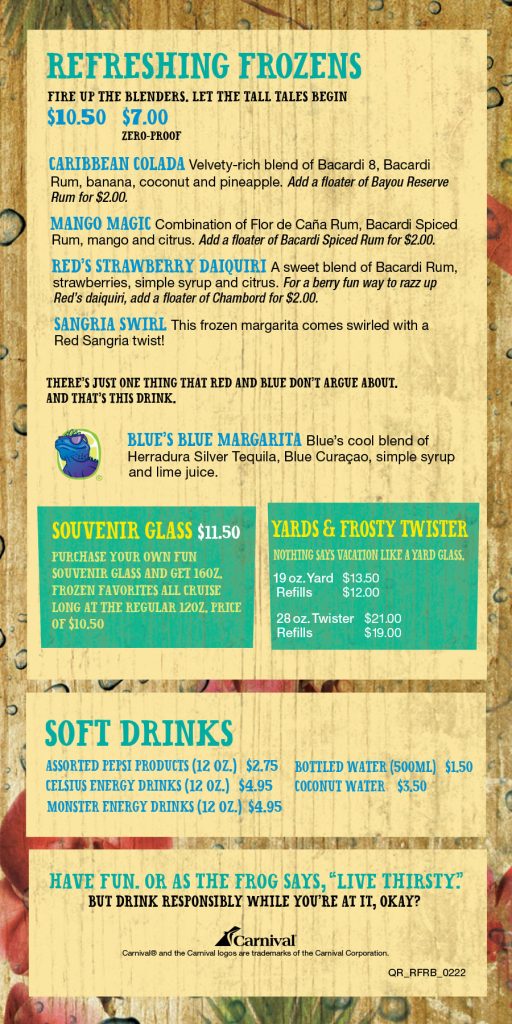 Carnival Dream Bars (With Menus and Prices) - Cruise Spotlight