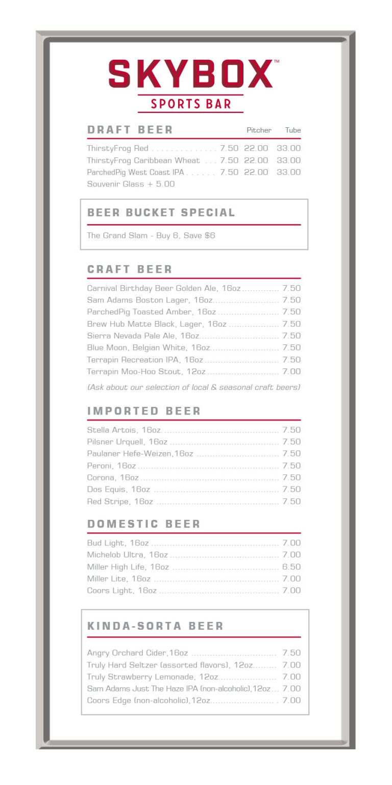 Carnival Legend Bars (With Menus and Prices) - Cruise Spotlight
