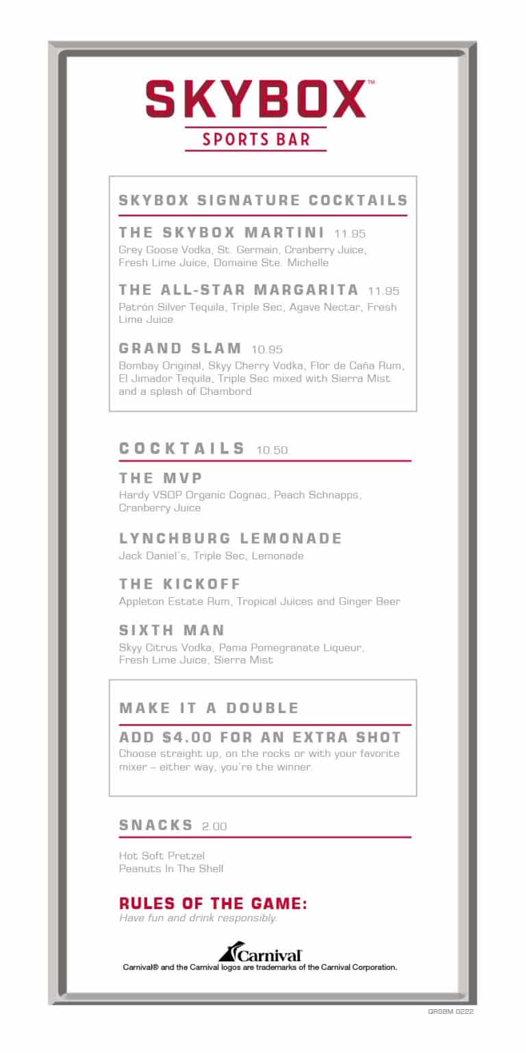 Carnival Legend Bars (With Menus and Prices) - Cruise Spotlight