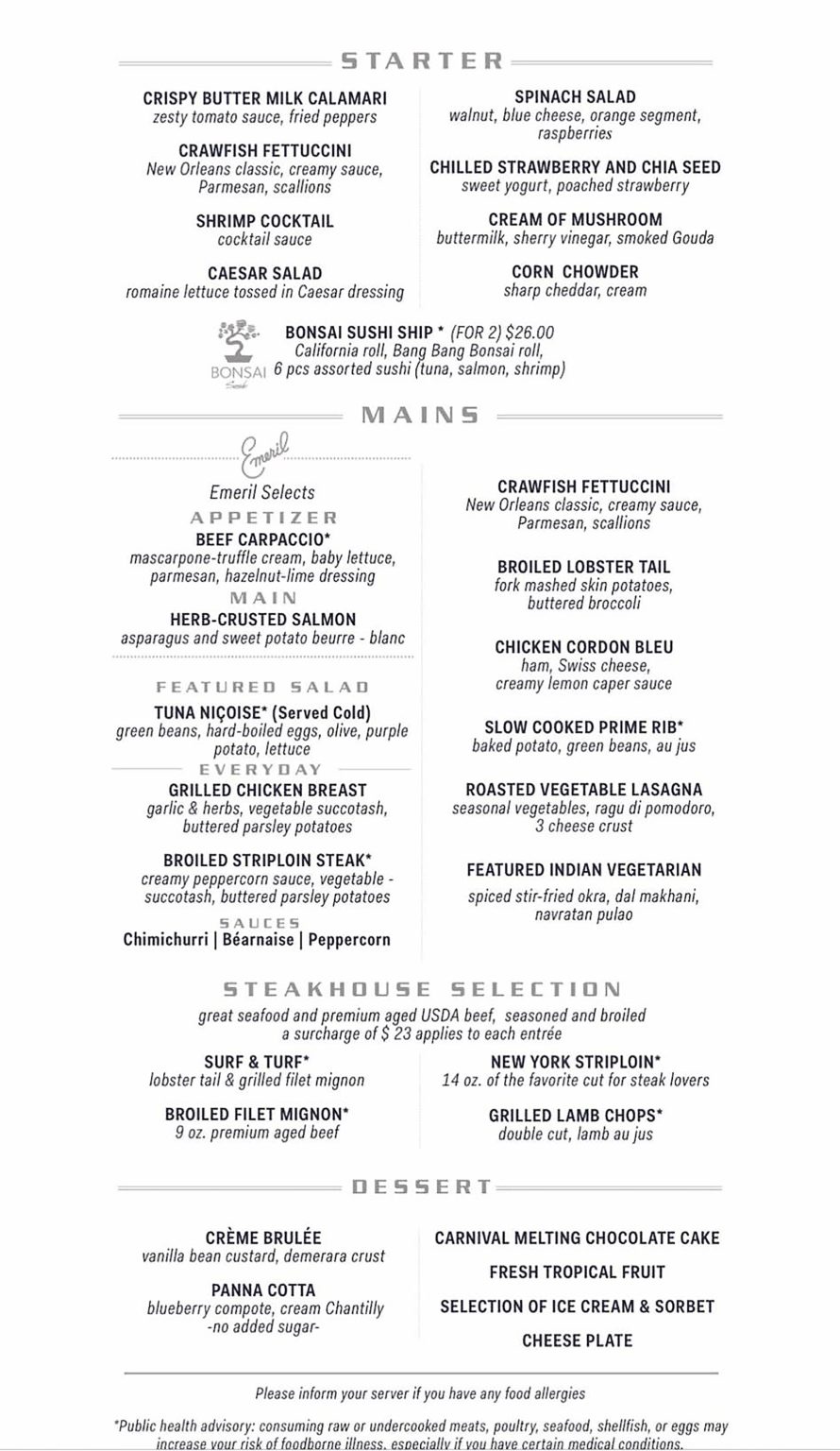 Carnival's New Dining Room Menus Officially Rolling Out - Cruise Spotlight