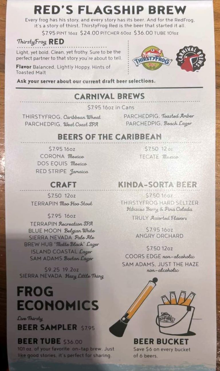 Carnival Miracle Bars (With Menus and Prices) - Cruise Spotlight