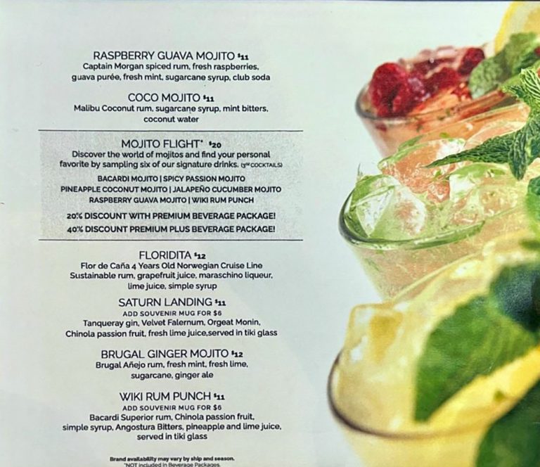 Norwegian Jewel Bars (With Menus and Prices) - Cruise Spotlight