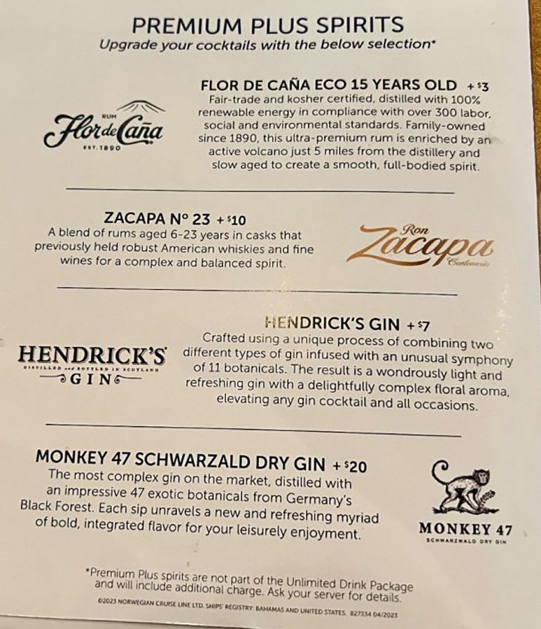 Norwegian Jade Bars (With Menus and Prices) - Cruise Spotlight