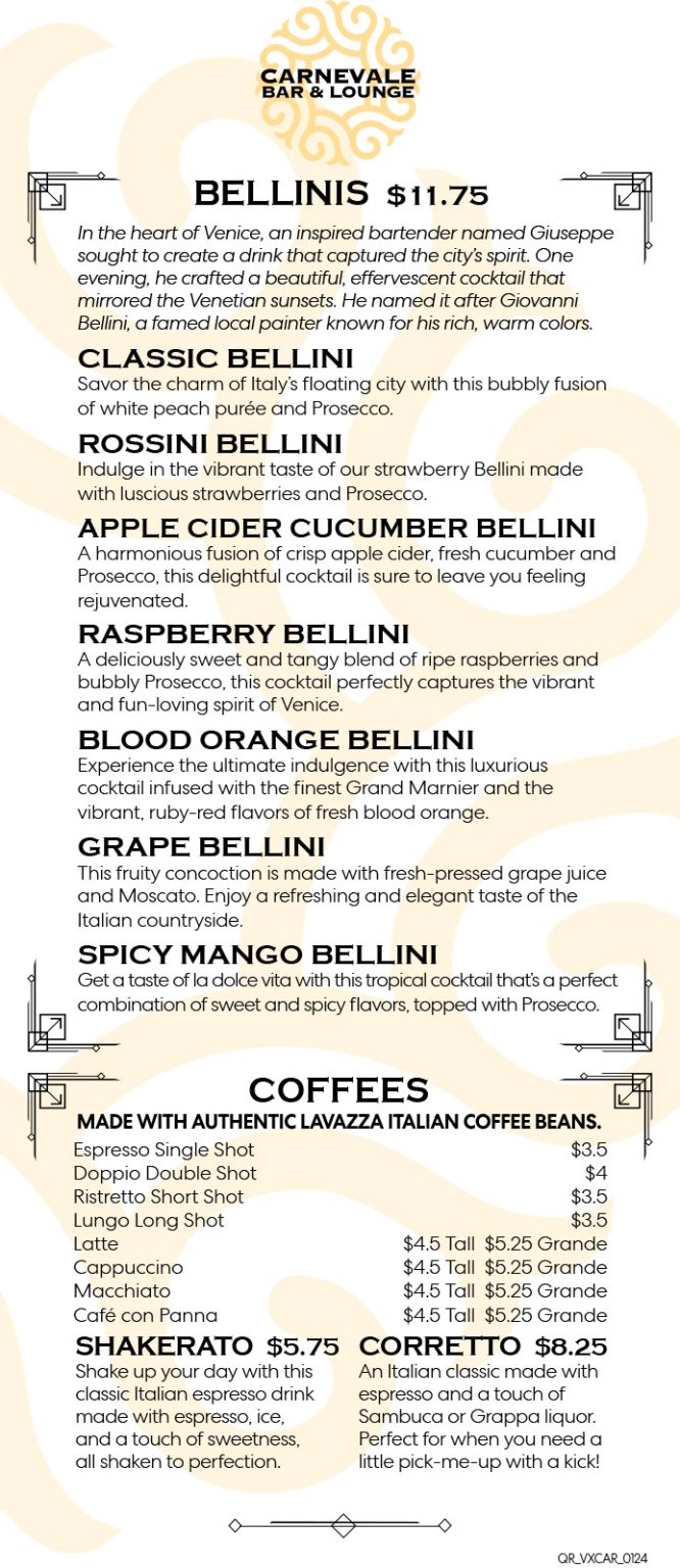 Carnival Venezia Bars (With Menus and Prices) - Cruise Spotlight