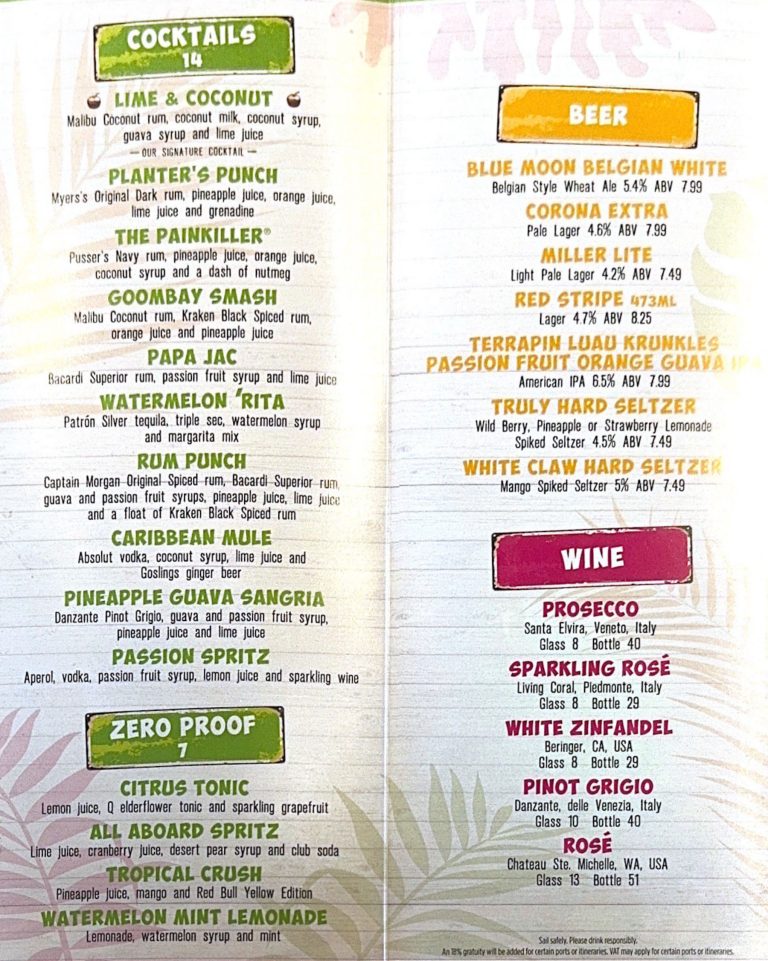 Royal Caribbean Freedom of the Seas Bars (With Menus and Prices ...