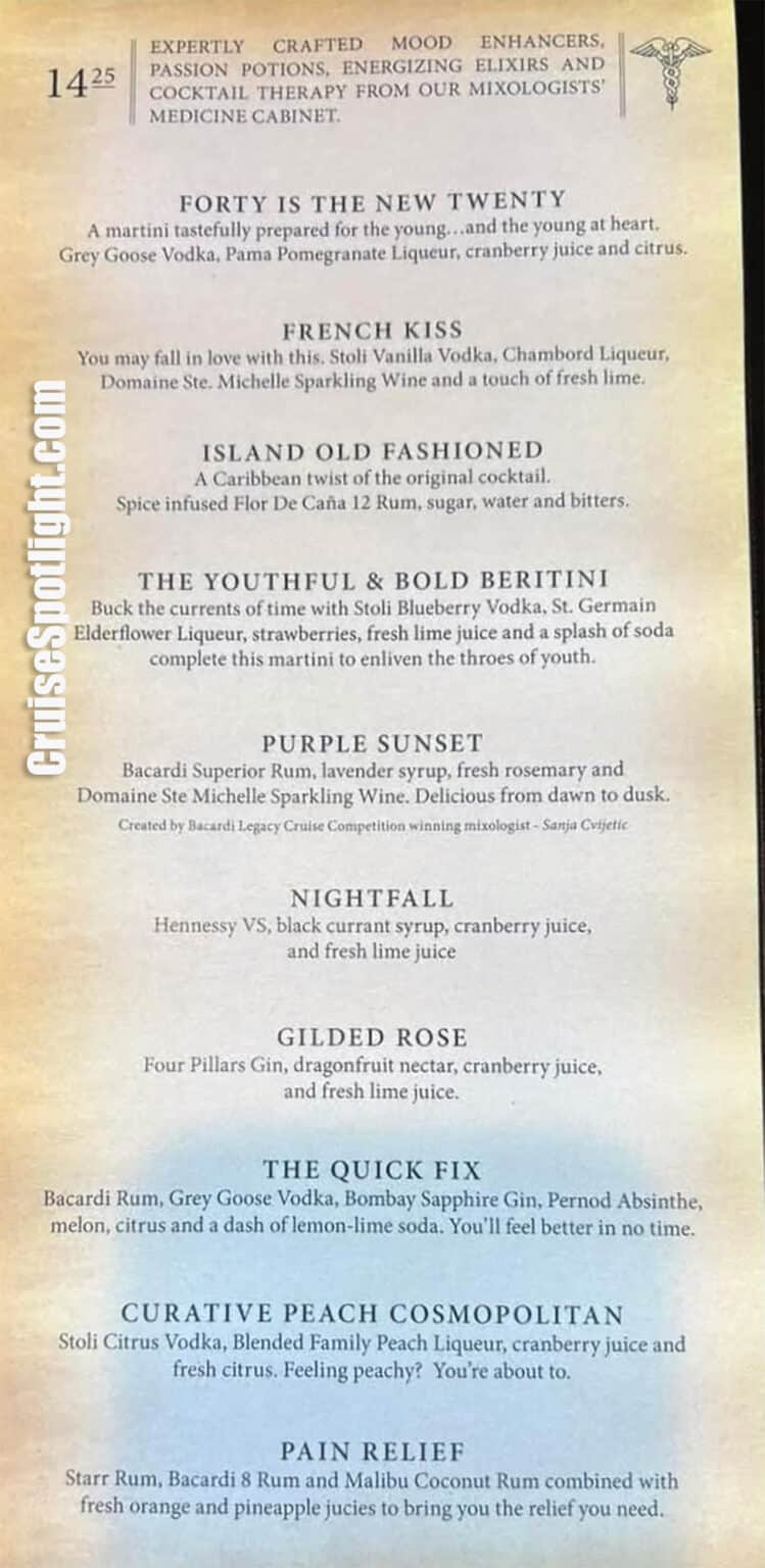 Carnival Glory Bars (With Menus and Prices) - Cruise Spotlight