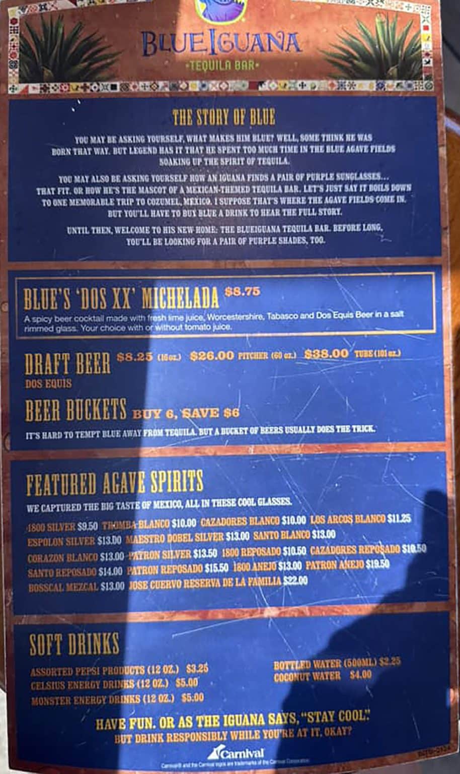 Carnival Sunshine Bars (With Menus and Prices) - Cruise Spotlight