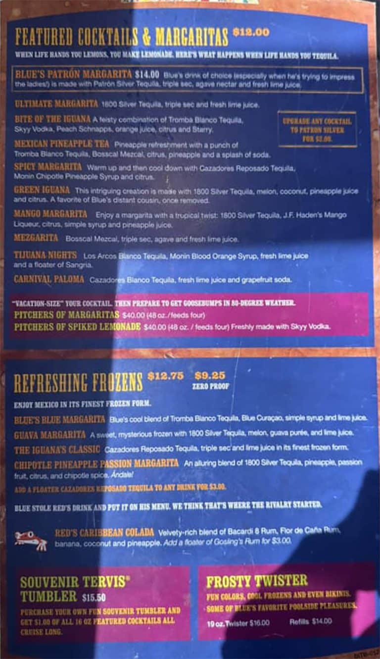 Carnival Legend Bars (With Menus and Prices) - Cruise Spotlight