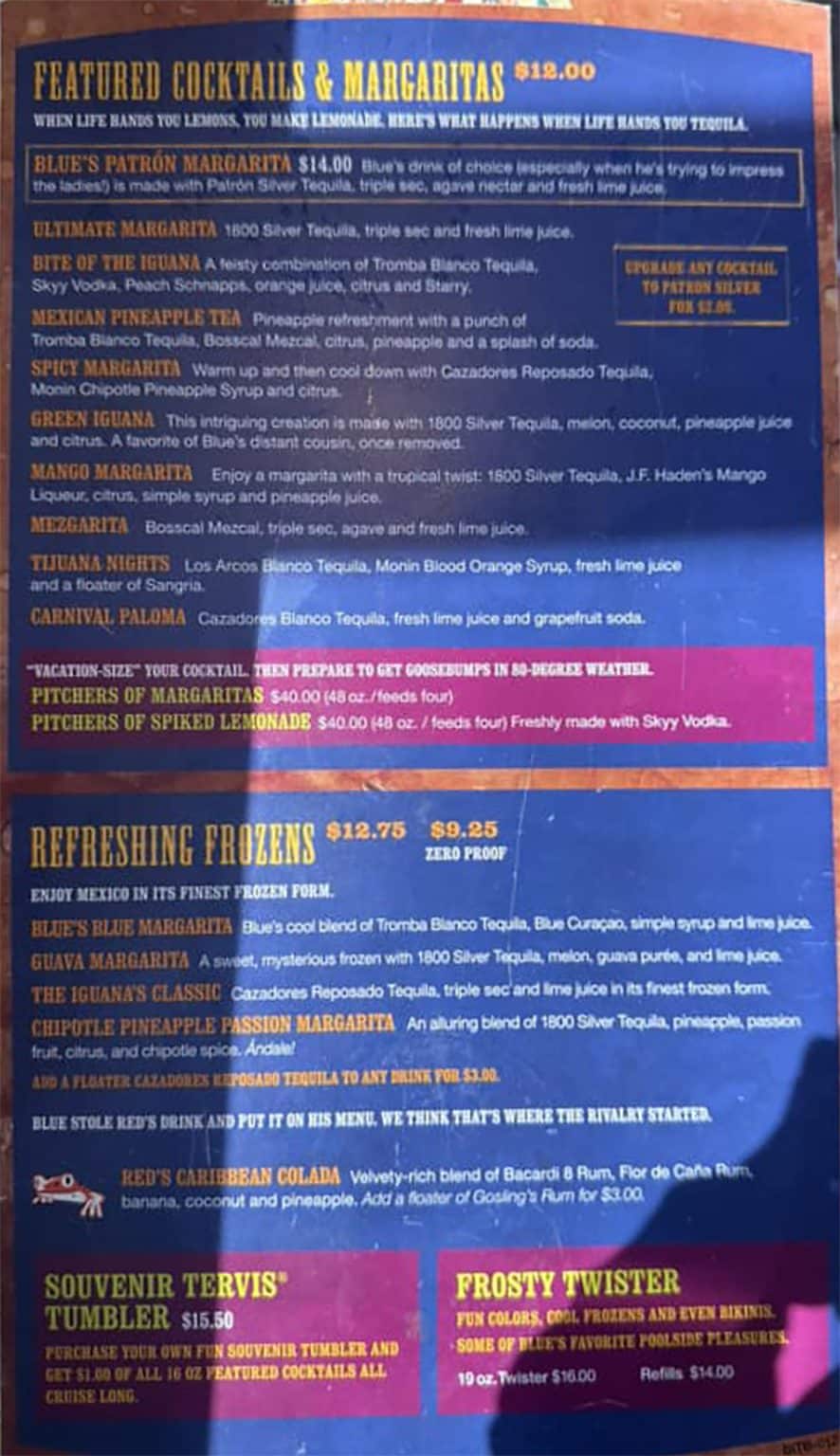 Carnival Panorama Bars (With Menus and Prices) - Cruise Spotlight