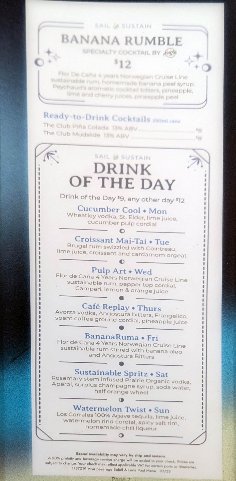 Norwegian Prima Bars (With Menus and Prices) - Cruise Spotlight