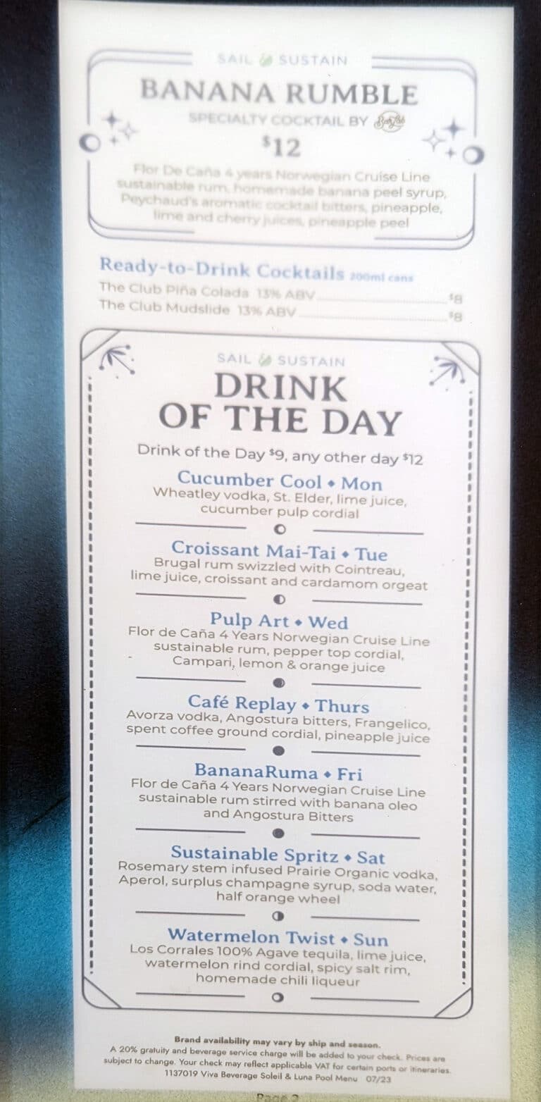 Norwegian Prima Bars (With Menus and Prices) - Cruise Spotlight