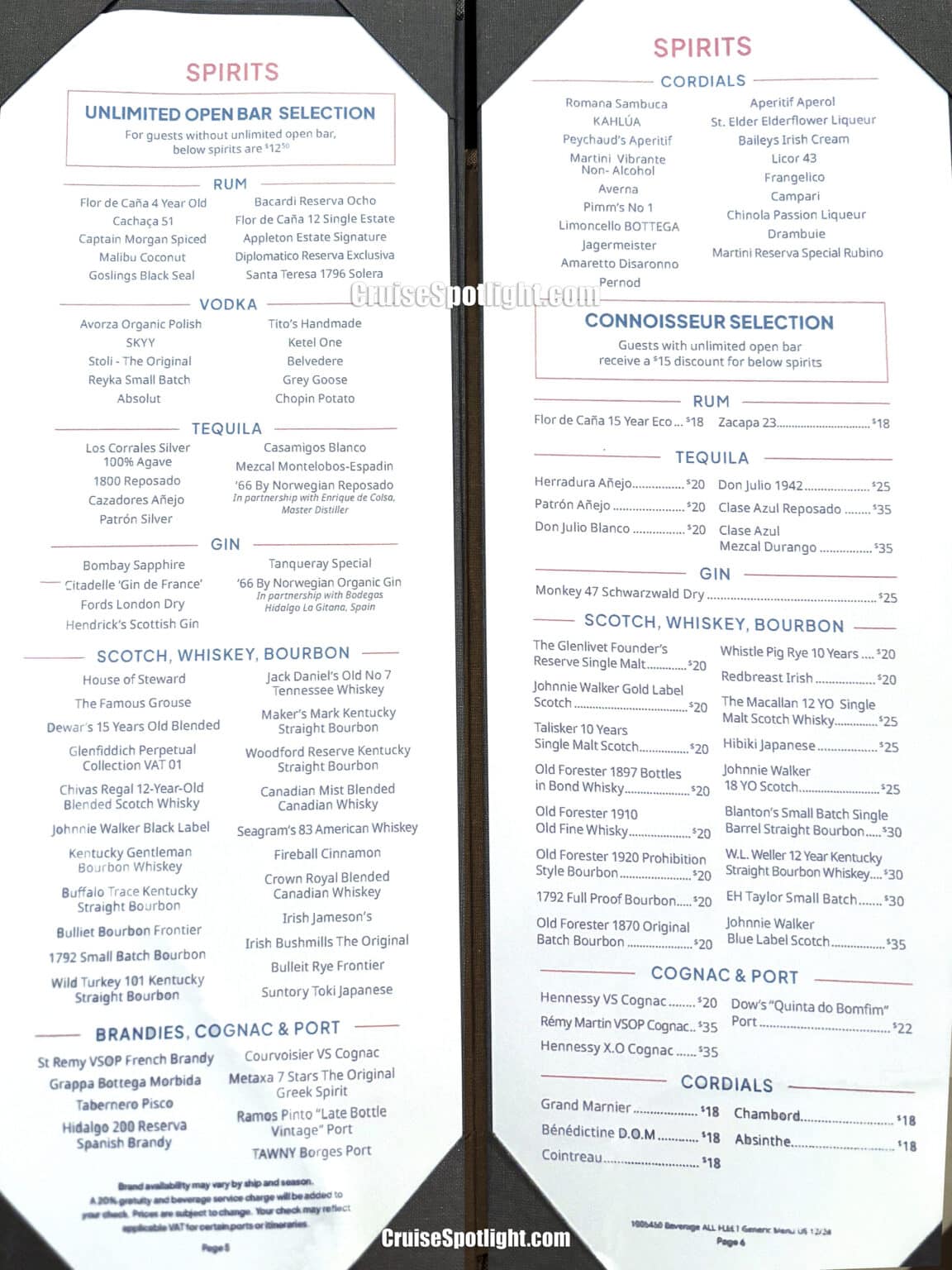 Norwegian Cruise Line Drink Menus and Pricing - Cruise Spotlight