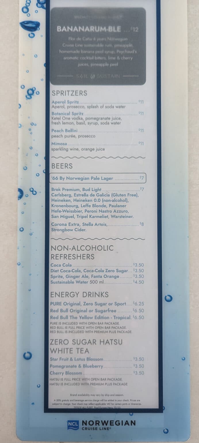 Norwegian Getaway Bars (With Menus and Prices) - Cruise Spotlight