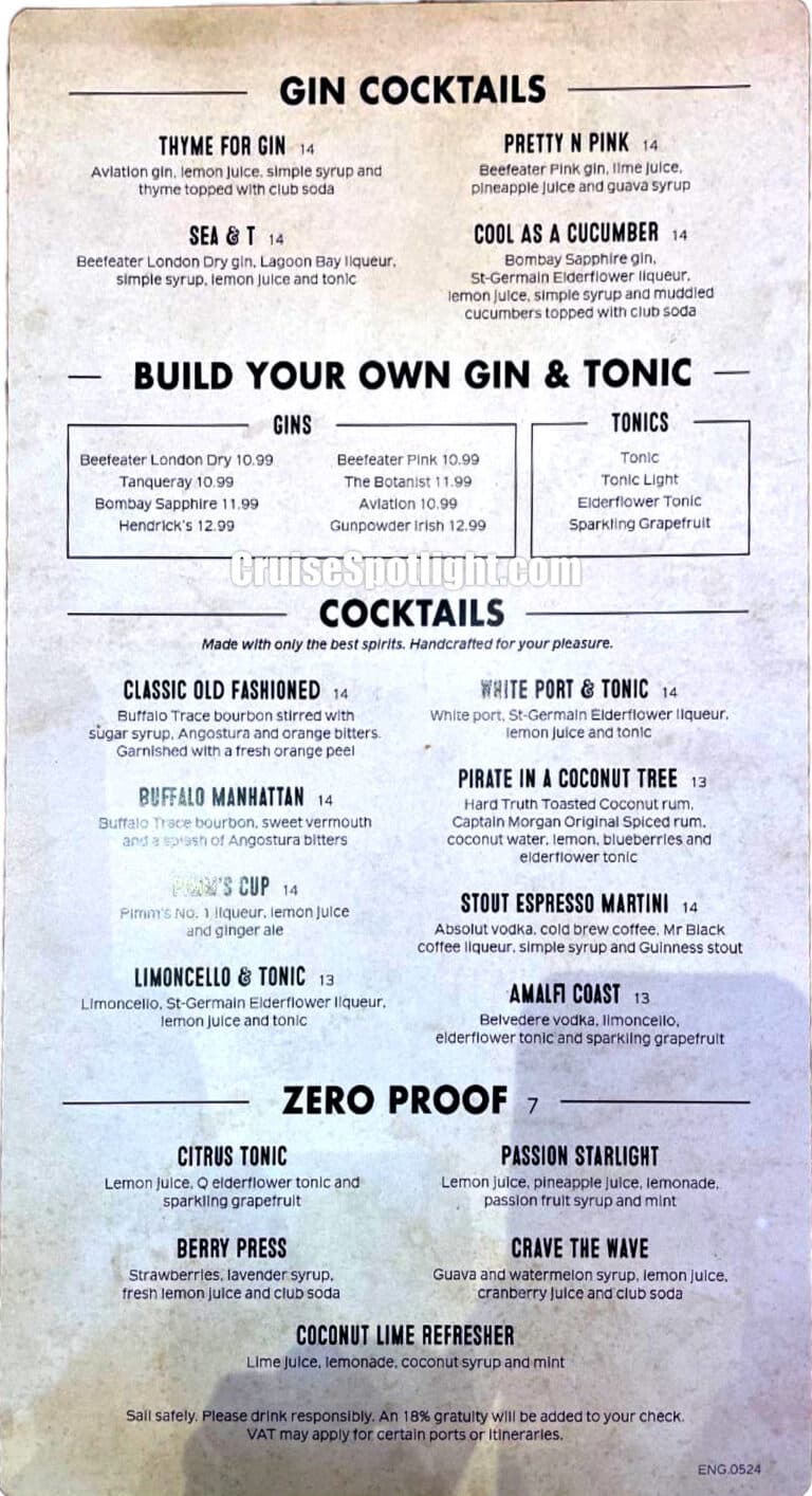 Royal Caribbean Freedom of the Seas Bars (With Menus and Prices ...