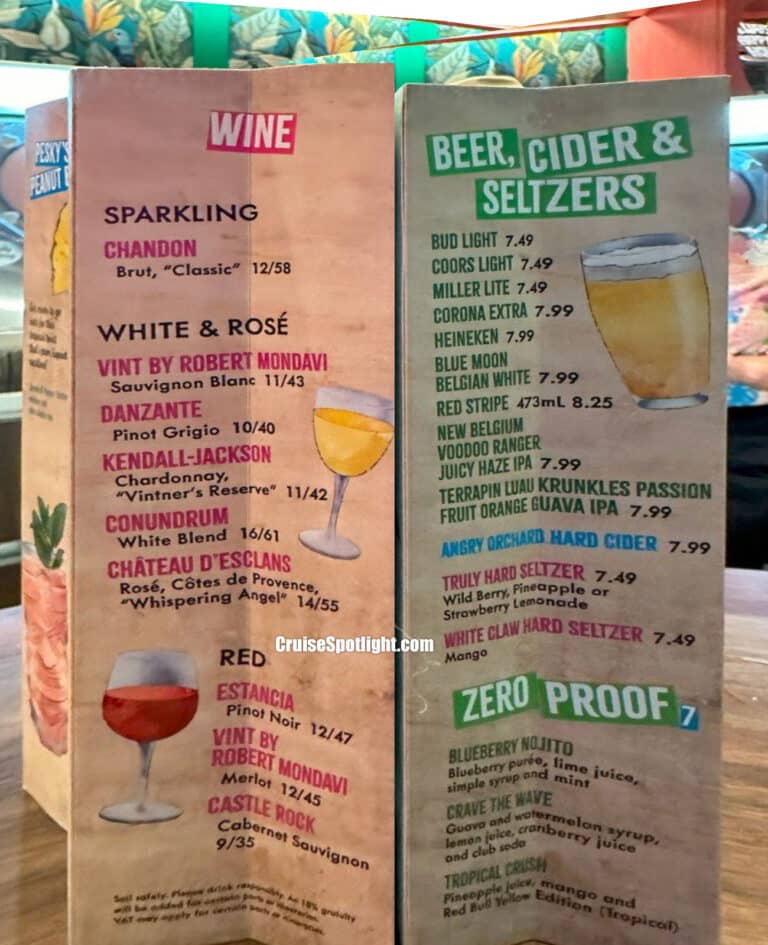 Royal Caribbean Allure of the Seas Bars (With Menus and Prices ...