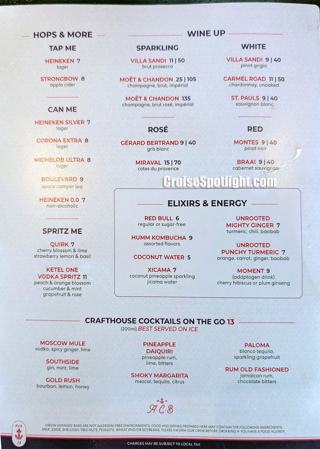 Virgin Voyages Valiant Lady Bars (With Menus and Prices) - Cruise Spotlight