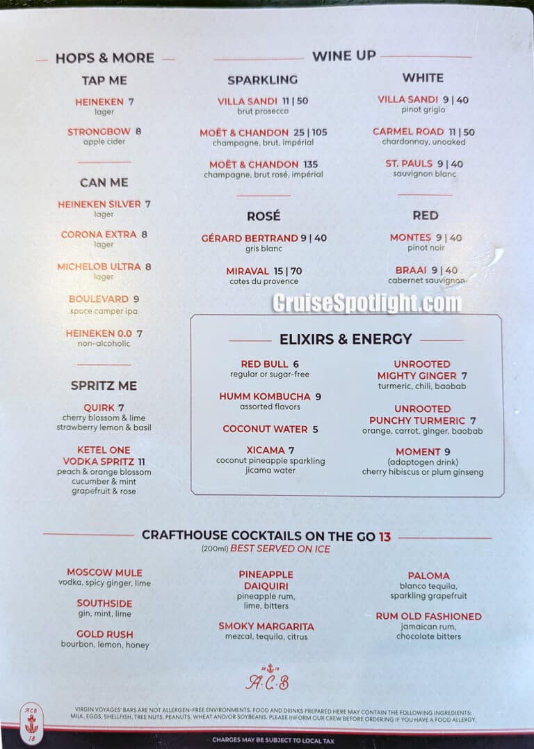 Virgin Voyages Brilliant Lady Bars (With Menus and Prices) - Cruise ...