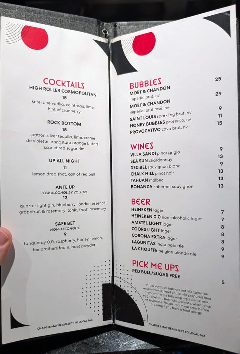 Virgin Voyages Scarlet Lady Bars (With Menus and Prices) - Cruise Spotlight