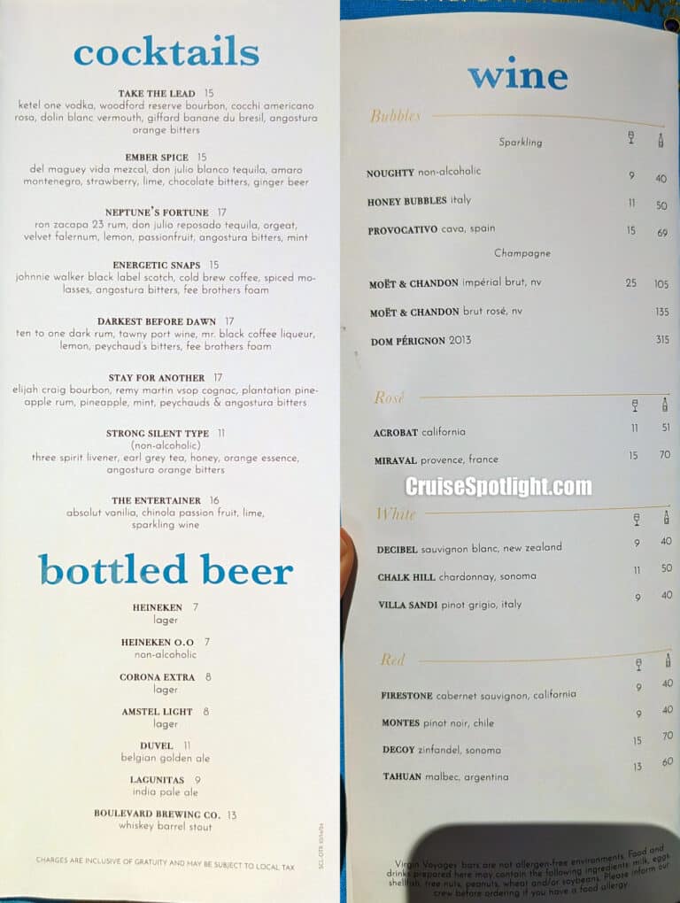 Virgin Voyages Valiant Lady Bars (With Menus and Prices) - Cruise Spotlight