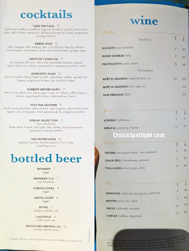 Virgin Voyages Brilliant Lady Bars (With Menus and Prices) - Cruise ...