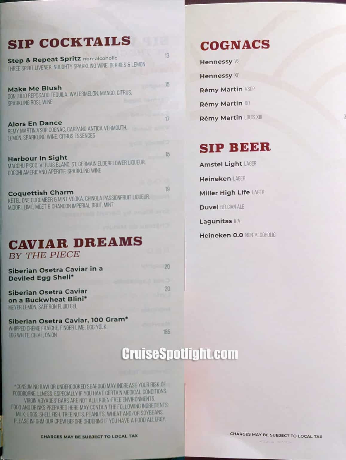 Virgin Voyages Brilliant Lady Bars (With Menus and Prices) - Cruise ...