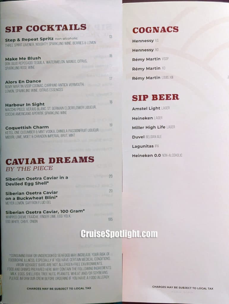 Virgin Voyages Valiant Lady Bars (With Menus and Prices) - Cruise Spotlight