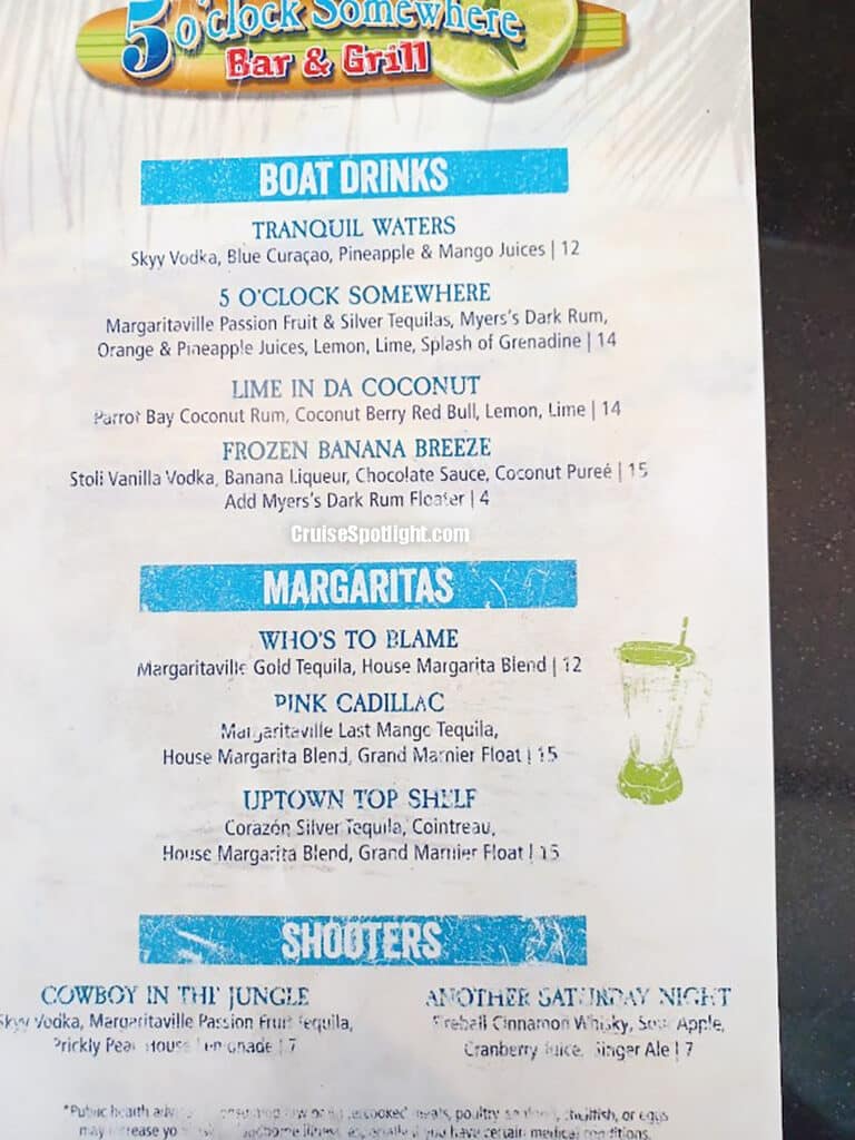 Margaritaville at Sea Islander Bars (With Menus and Prices) - Cruise ...