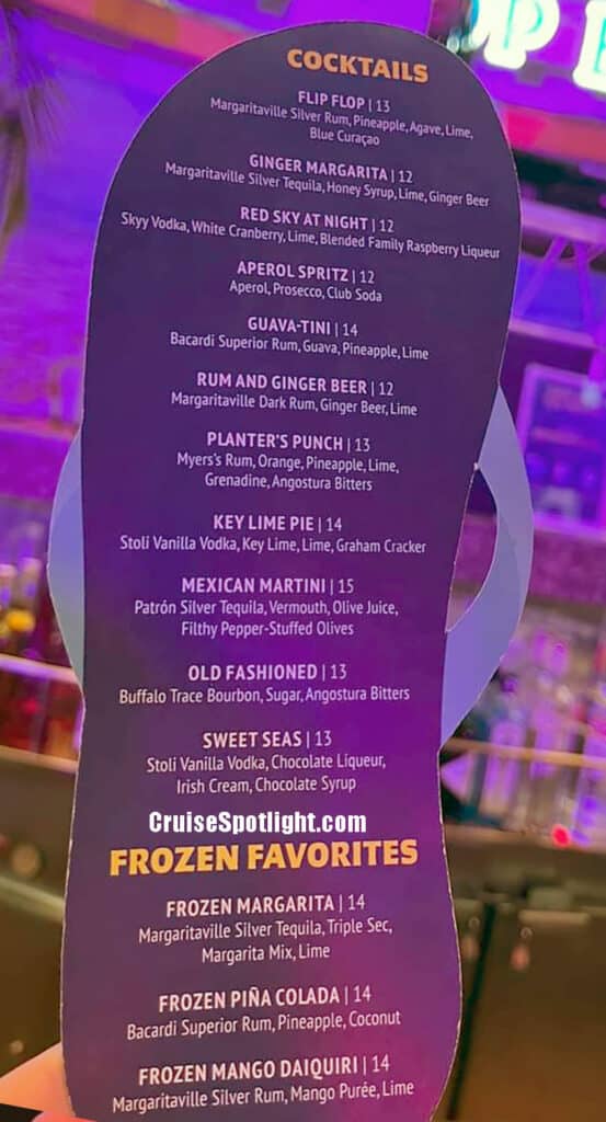 Margaritaville at Sea Islander Bars (With Menus and Prices) - Cruise ...