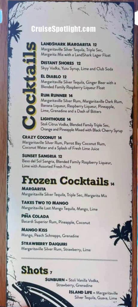 Margaritaville at Sea Islander Bars (With Menus and Prices) - Cruise ...