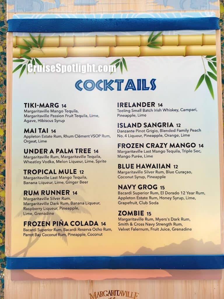 Margaritaville at Sea Islander Bars (With Menus and Prices) - Cruise ...