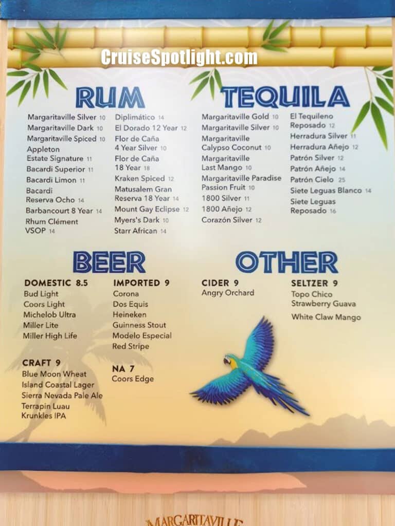 Margaritaville at Sea Islander Bars (With Menus and Prices) - Cruise ...